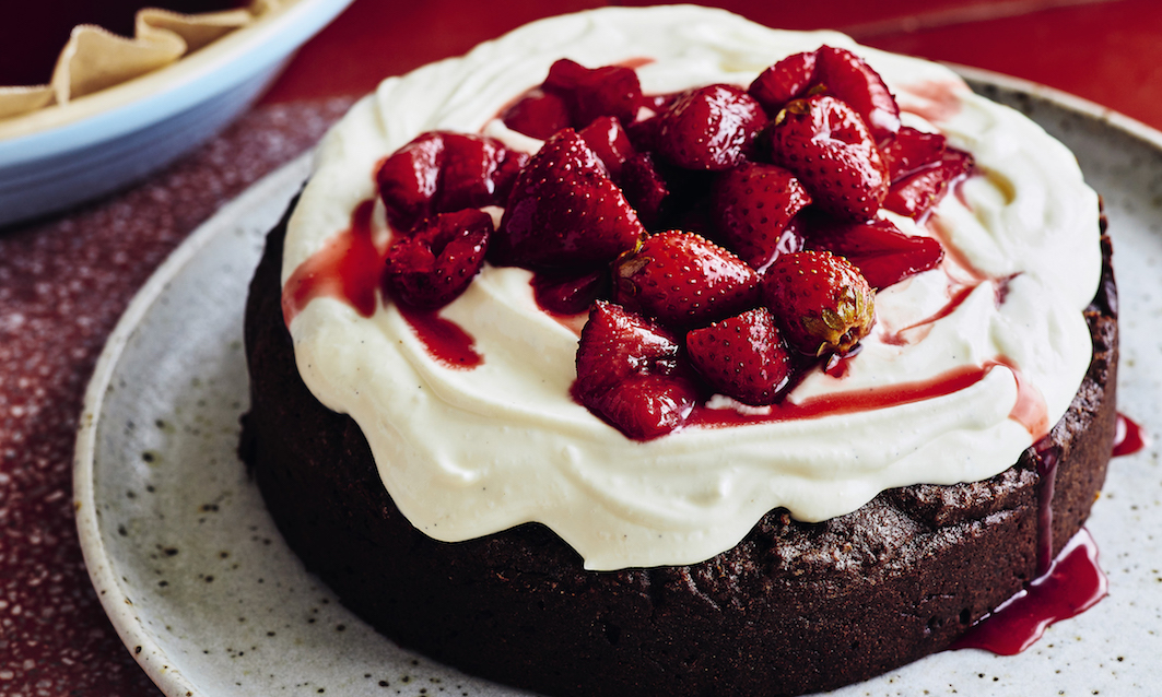 Chocolate and Hazelnut Caprese Cake with Wine-Roasted Strawberries ...
